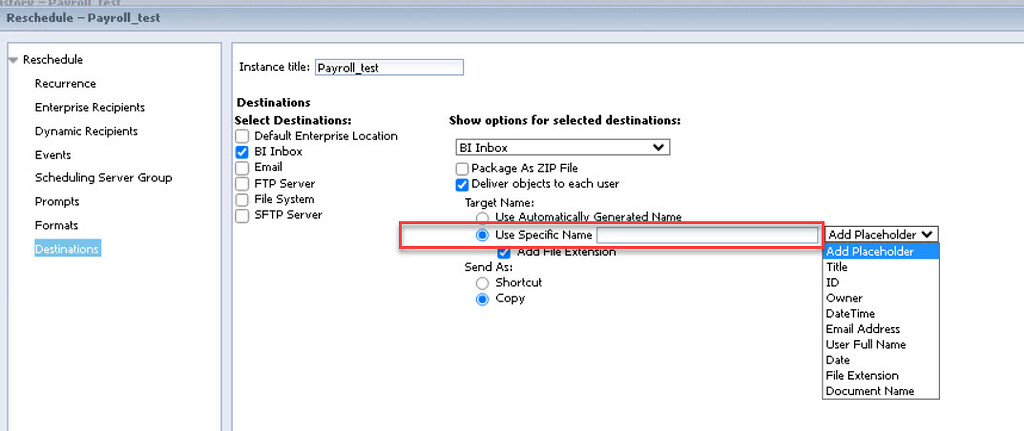 Object value on a title of the schedule instance (BI 4.2) - webintelligence - BusinessObjects Board