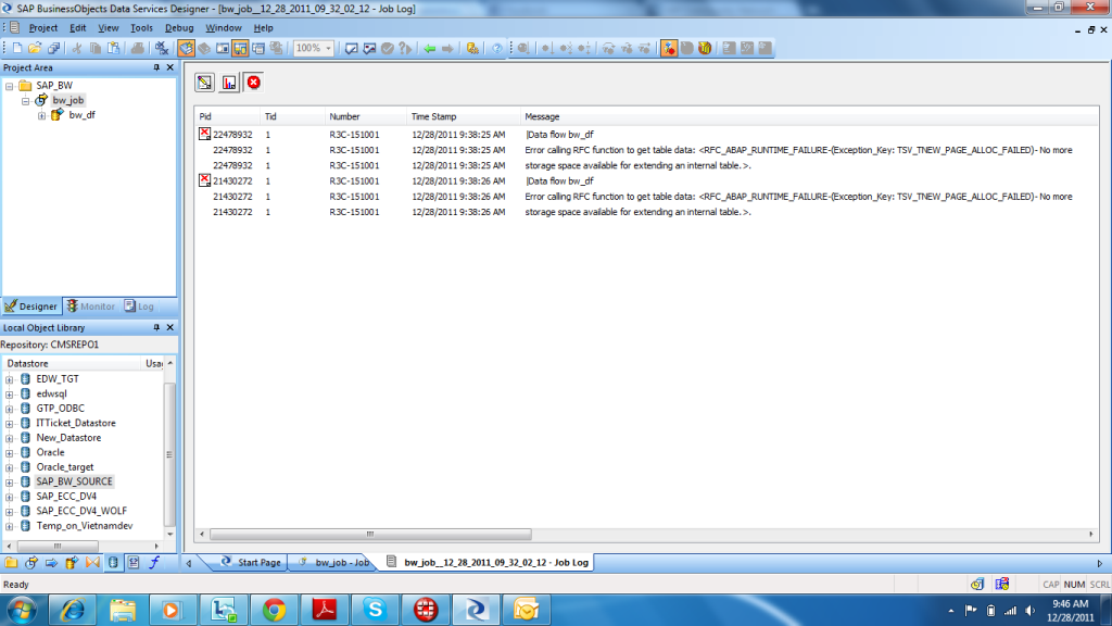 Bw To Sql Mapping Error Job Design Businessobjects Board