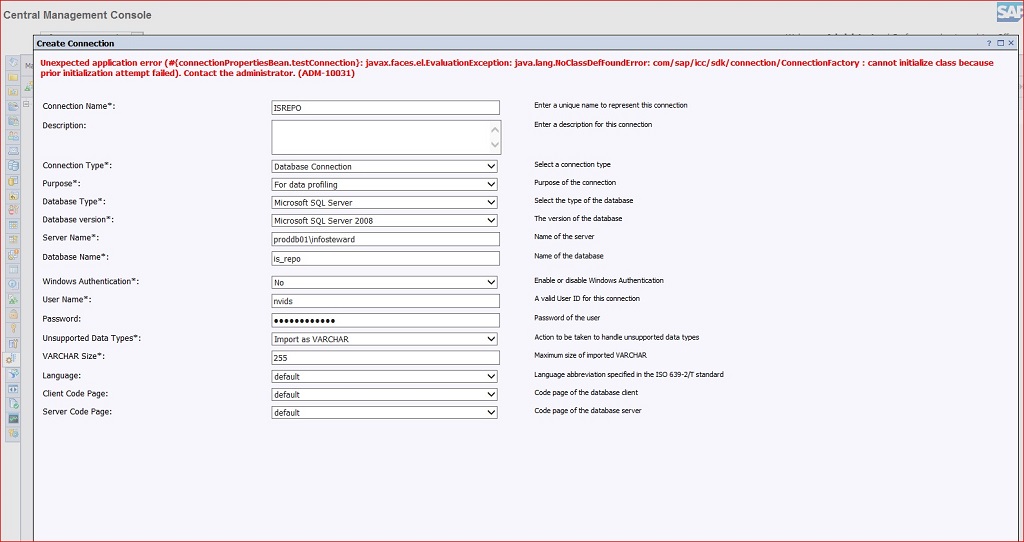 Data Insight Connection Error Information Steward Businessobjects Board