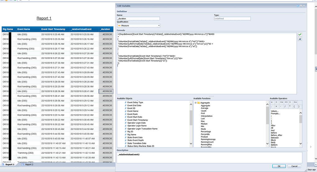 calculate duration from single time stamp column - webintelligence - BusinessObjects Board