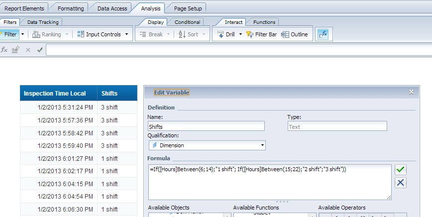 how to define shifts in webi - webintelligence - BusinessObjects Board