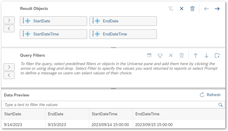How to filter cut of time in Query filter - BI4.3 - BusinessObjects Board